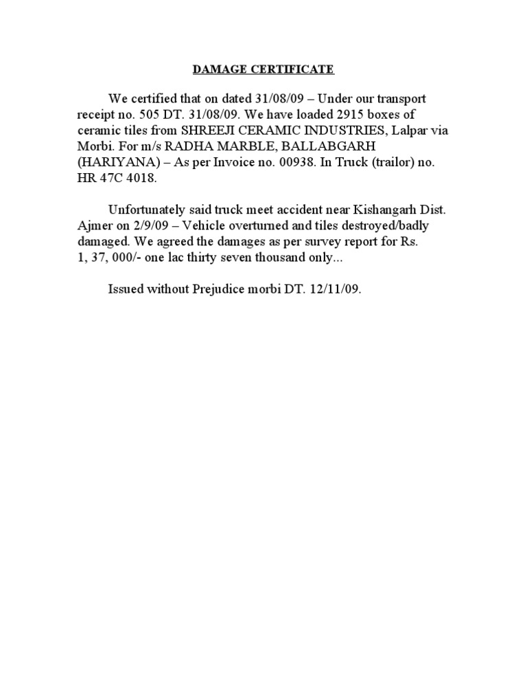 Damage Certificate | PDF
