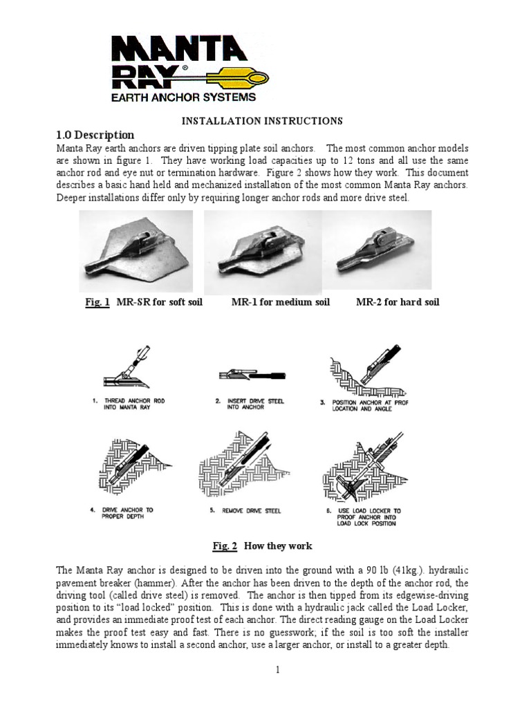 Manta Ray Anchor Installation Guide | PDF | Anchor | Sand