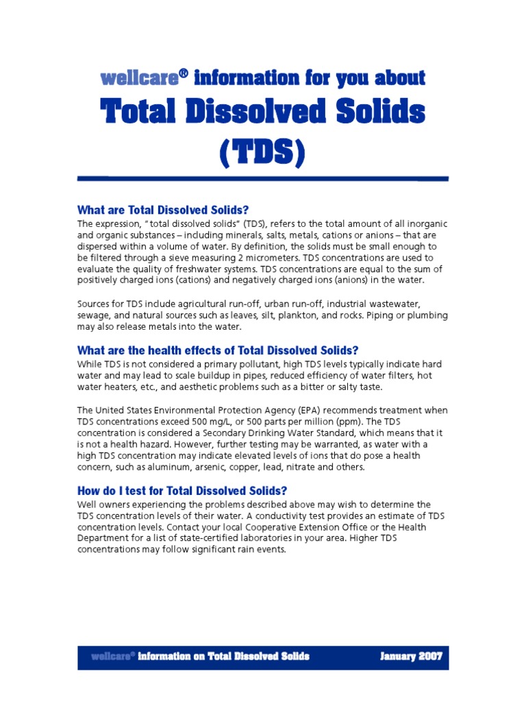 WATER HEALTH - WELLCARE's - Total Dissolved Solids in Drinking-Water ...