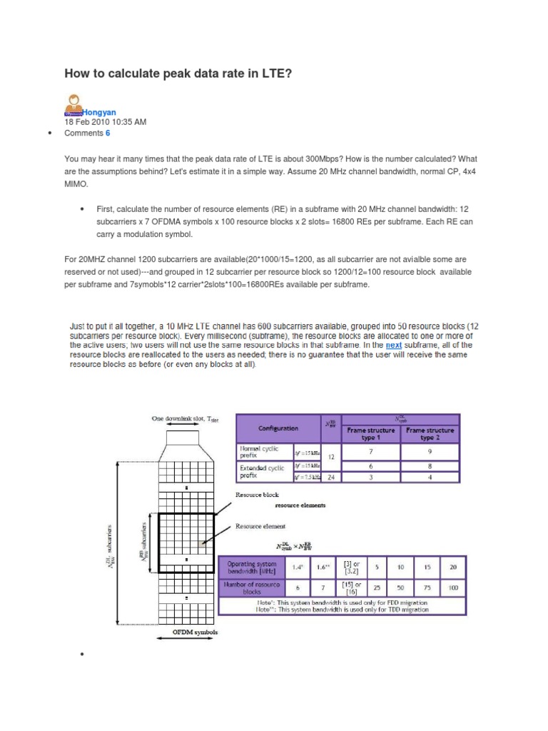 LTE Peak Data Rate Calculation Guide | PDF | Bit Rate | Mimo
