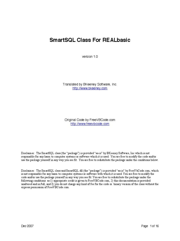 Smartsql Class For Realbasic | PDF | Boolean Data Type | Sql