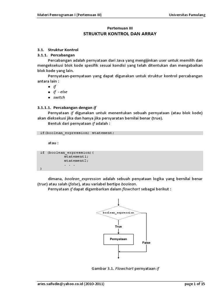 Aries Saifudin - Pemrograman I - 3. Struktur Kontrol Dan Array | PDF