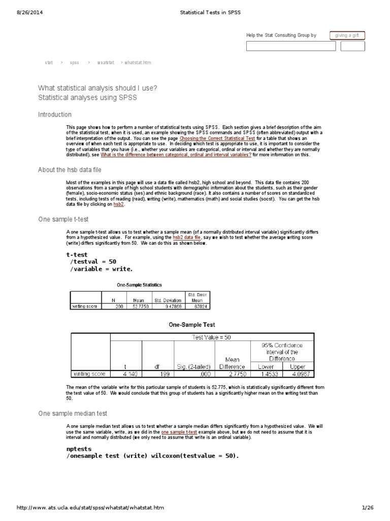Statistical Tests in SPSS | PDF | Logistic Regression | Student's T Test