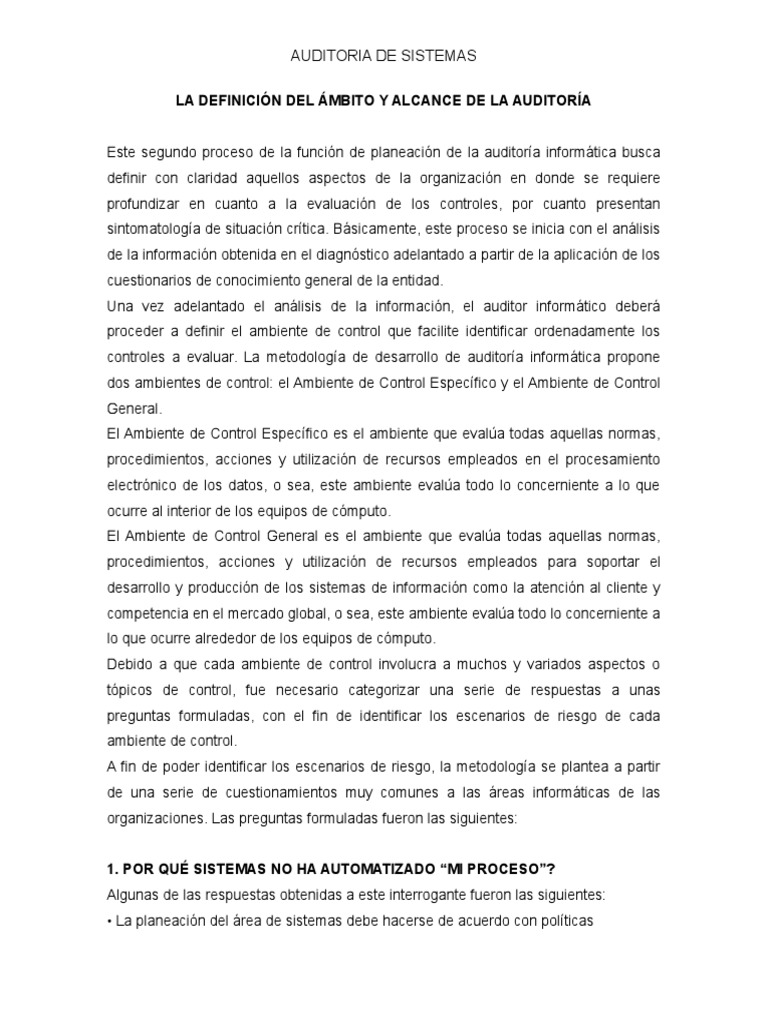 La Definición Del Ámbito y Alcance de La Auditoría | PDF | La seguridad ...