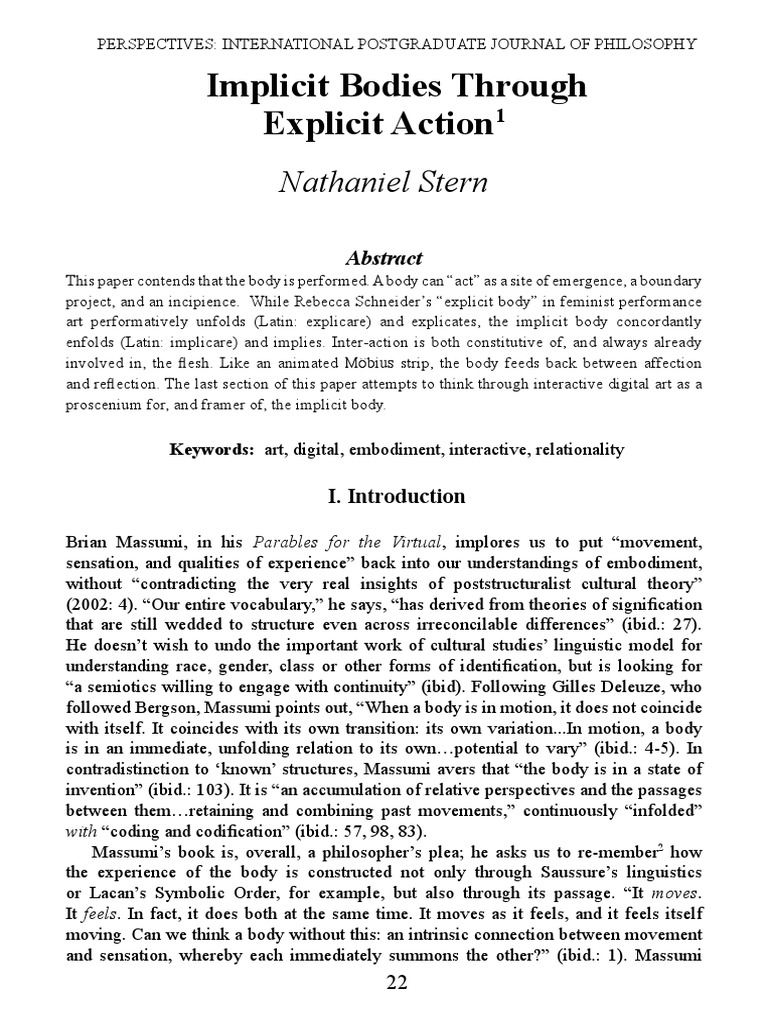 Stern Implicit Bodies | PDF | Embodied Cognition | Installation Art