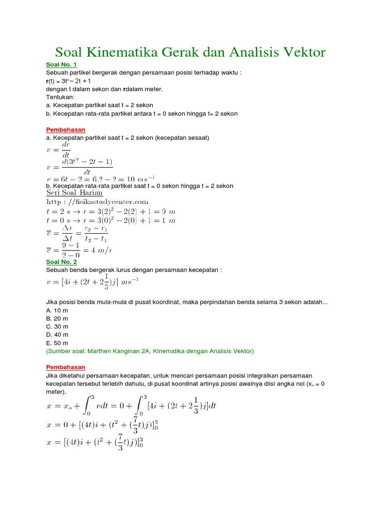 Soal Kinematika Gerak Dan Analisis Vektor | PDF