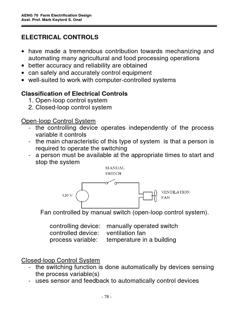 Electrical Controls: AENG 70 Farm Electrification Design Asst. Prof ...
