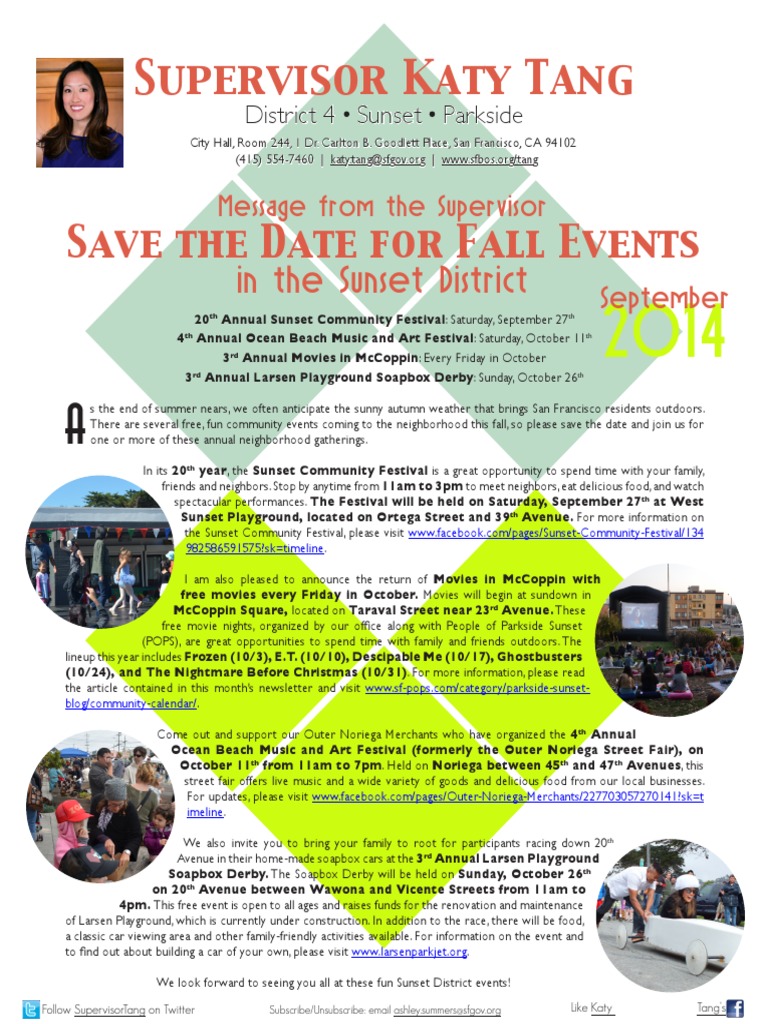 Supervisor Katy Tang: Save The Date For Fall Events | PDF | Pacific Gas ...