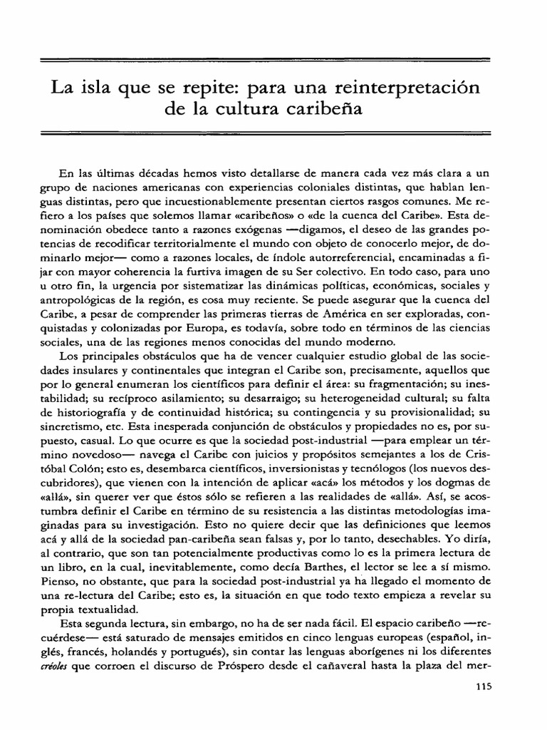La Isla Que Se Repite para Una Reinterpretacion de La Cultura Caribena ...