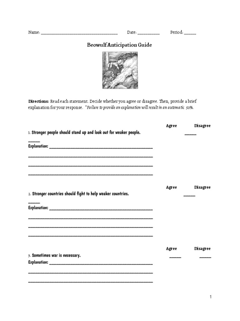 Beowulf Anticipation Guide Worksheet | PDF
