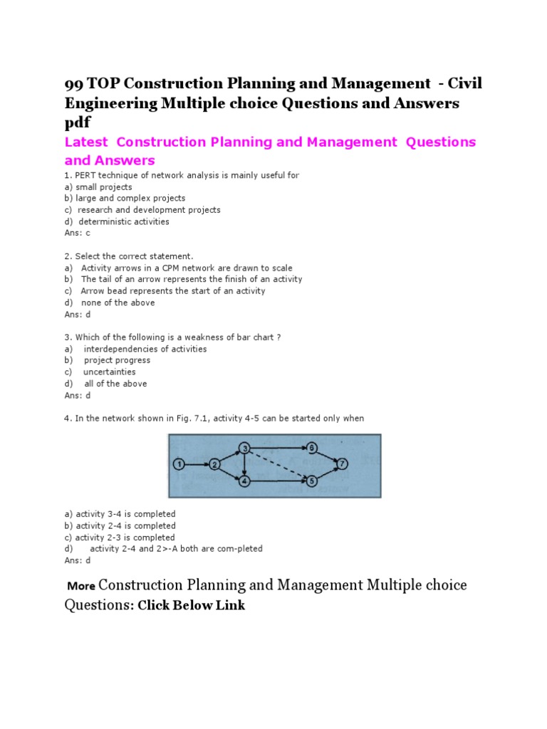 Construction Planning and Management Multiple Choice Questions | PDF ...