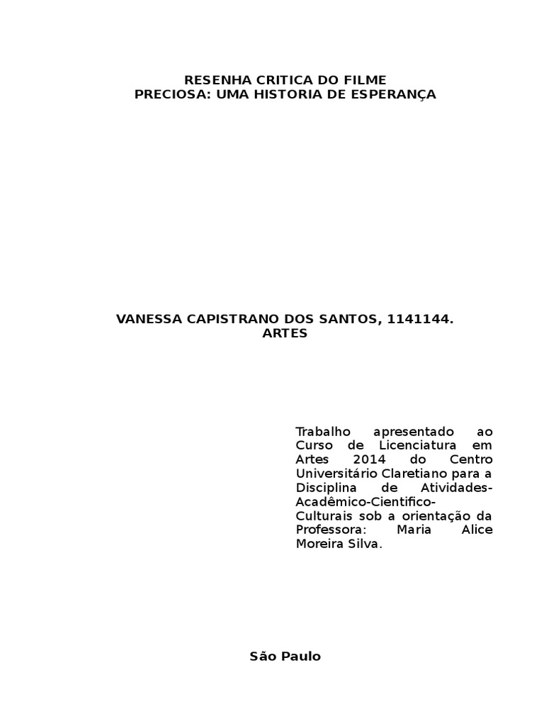 Resenha Critica Do Filme Preciosa | PDF | Psicologia