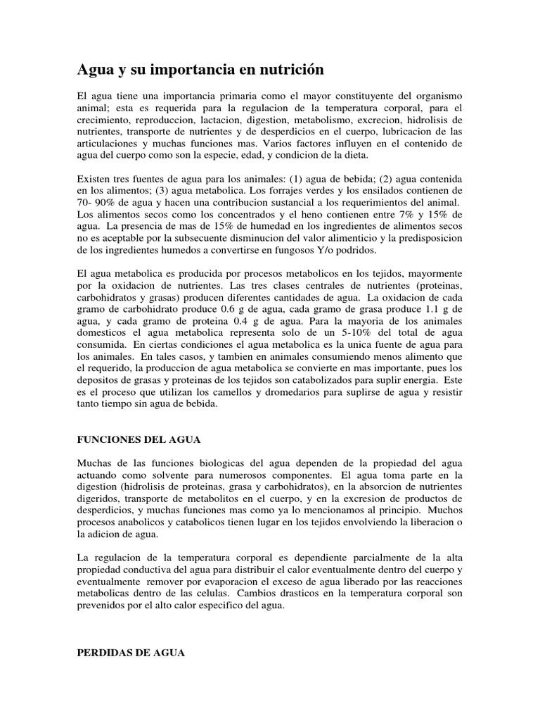 Agua y Su Importancia en Nutrición | PDF | Nutrientes | Agua