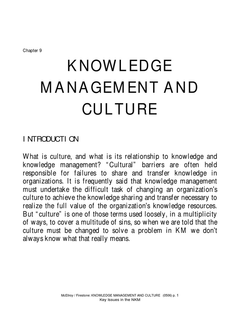 Knowledge Management and Culture: 1 Key Issues in The NKM | PDF ...