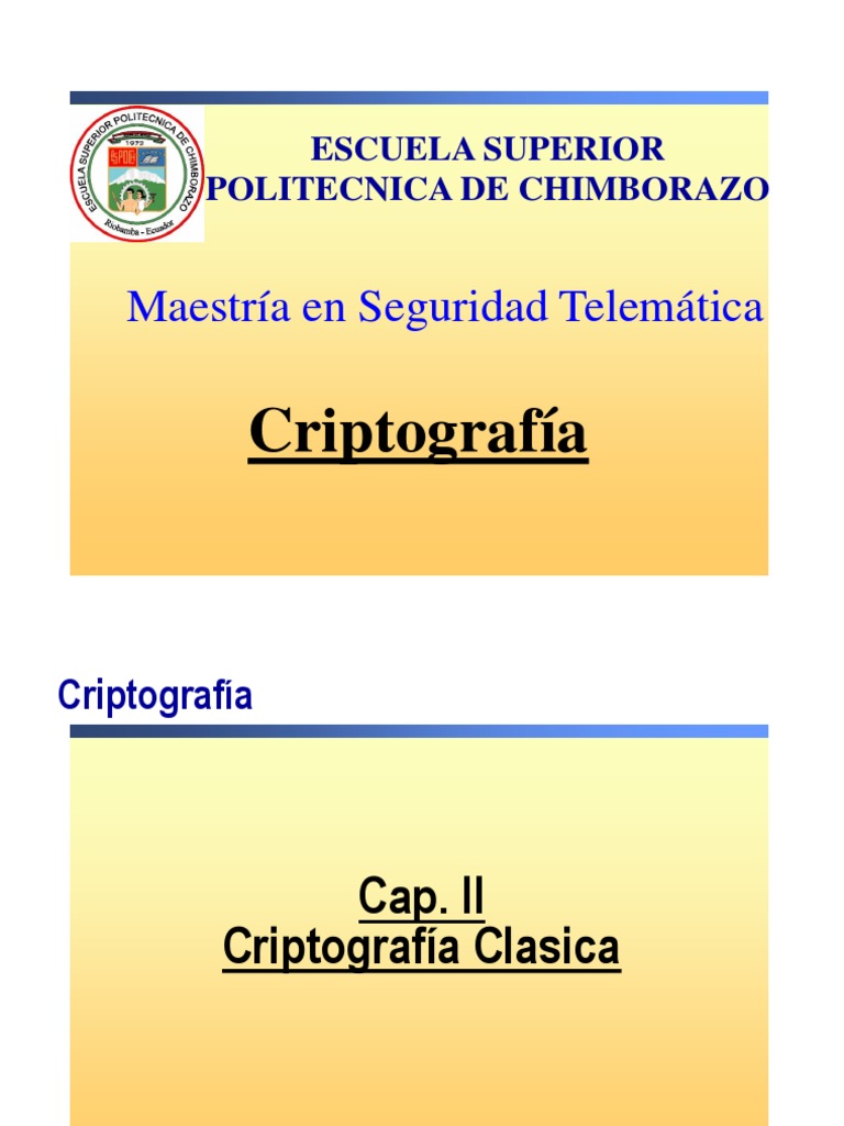 Cap II - Criptografia Clasica | PDF | Criptografía | Clave (criptografía)