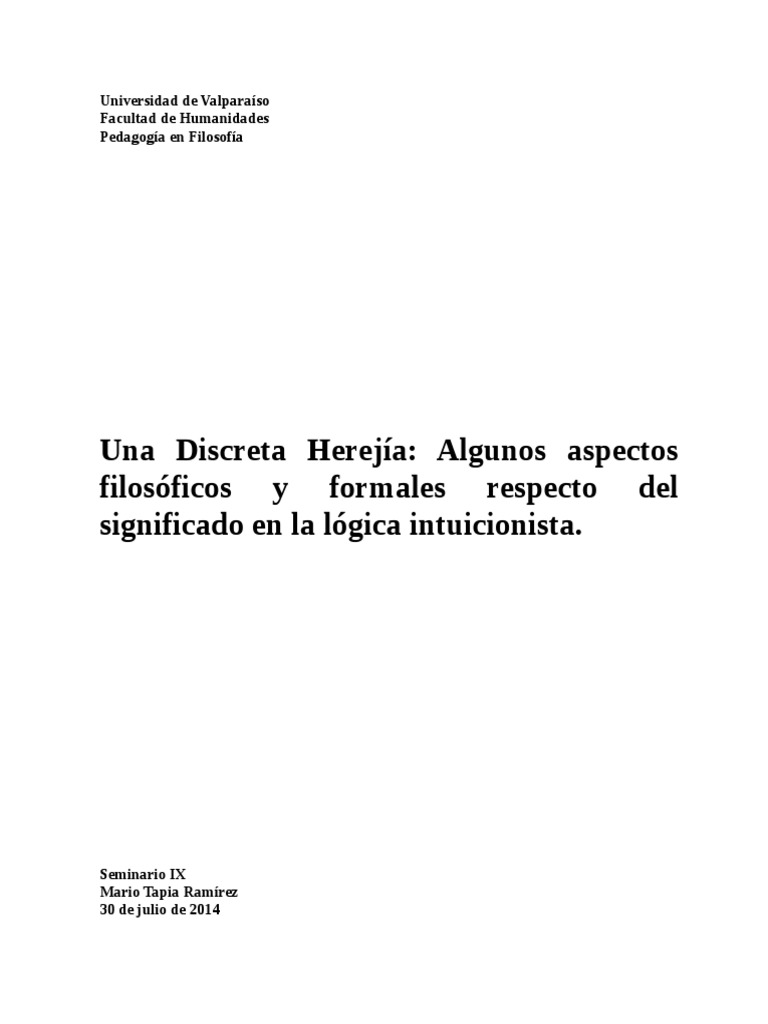 Una Discreta Herejía: Algunos Aspectos Filosóficos y Formales Respecto ...