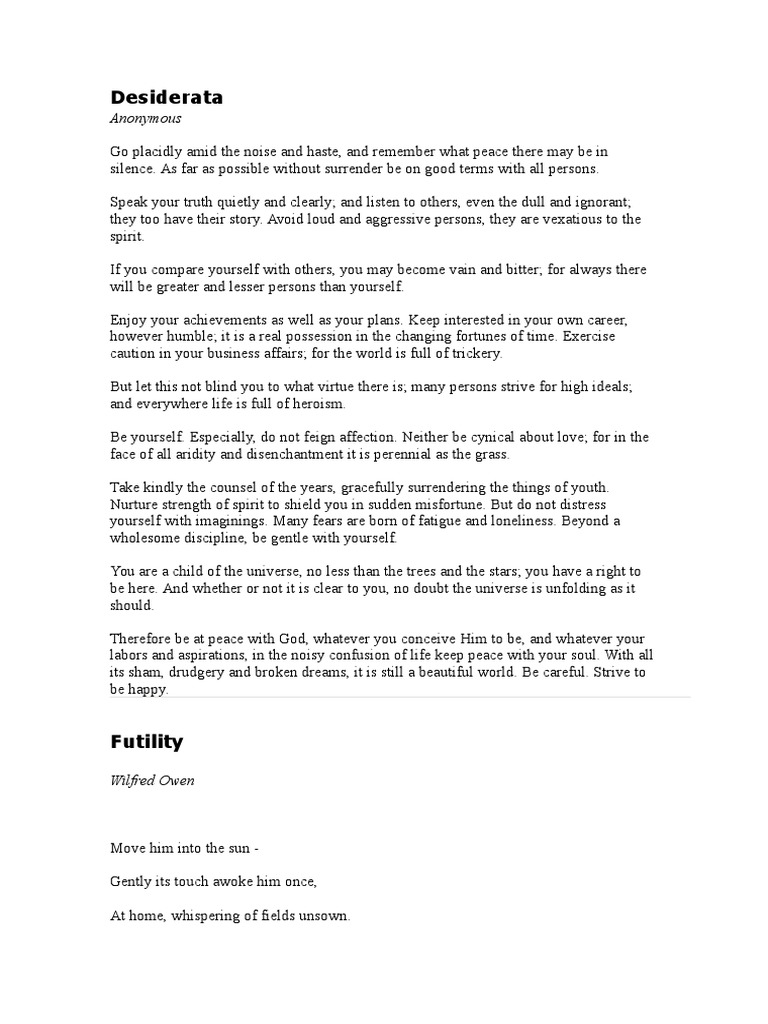Desiderata: A Guide to Life | PDF | Poetry