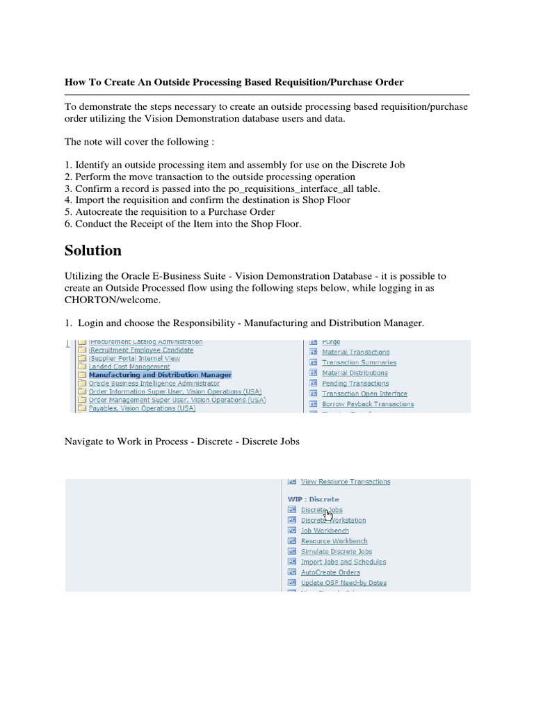 Create OSP Requisition in Oracle EBS | PDF | Receipt | Database Transaction