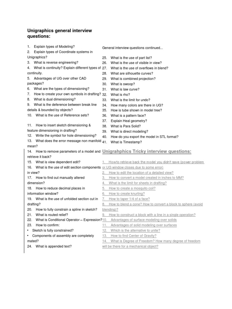 Unigraphics Interview Questions Guide | PDF | Technical Drawing | Plane ...