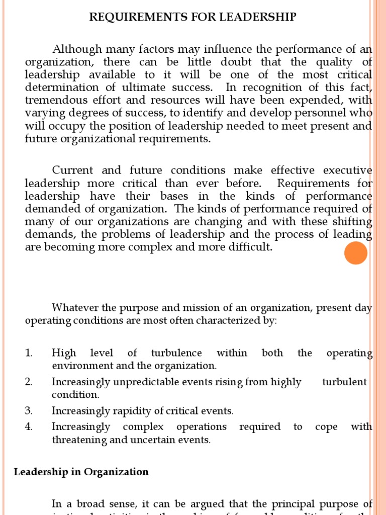 Requirements For Leadership | PDF | Leadership | Motivation