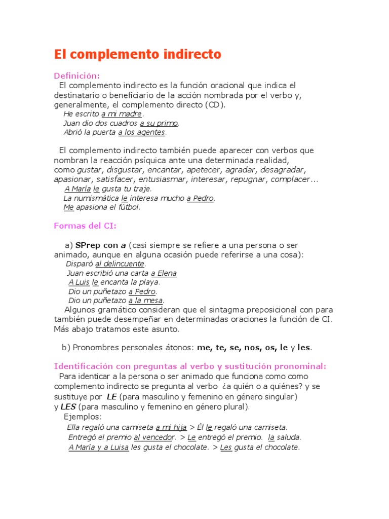El Complemento Indirecto | PDF | Verbo | Adverbio