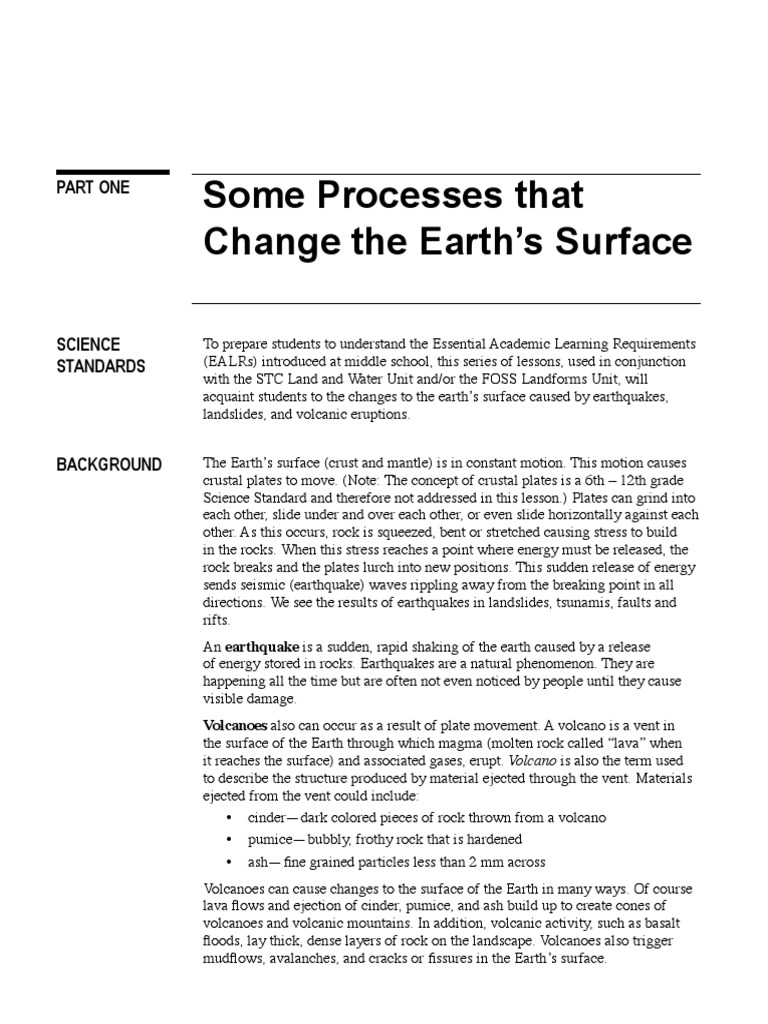 Some Processes That Change The Earth's Surface: Part One | PDF ...