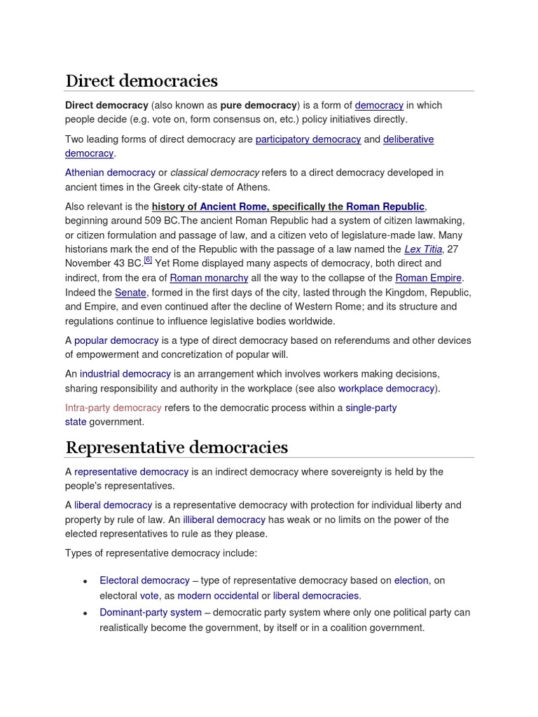 Direct & Representative Democracies | PDF | Democracy | Political ...