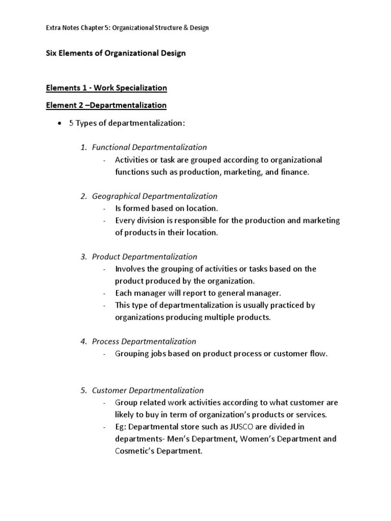 Six Elements of Organizational Design | PDF | Organizational Structure ...