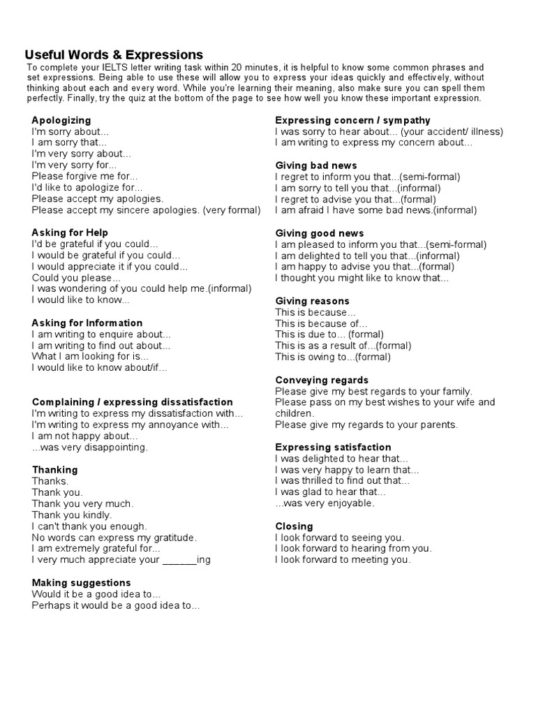 Useful Words For Letter Writing | PDF