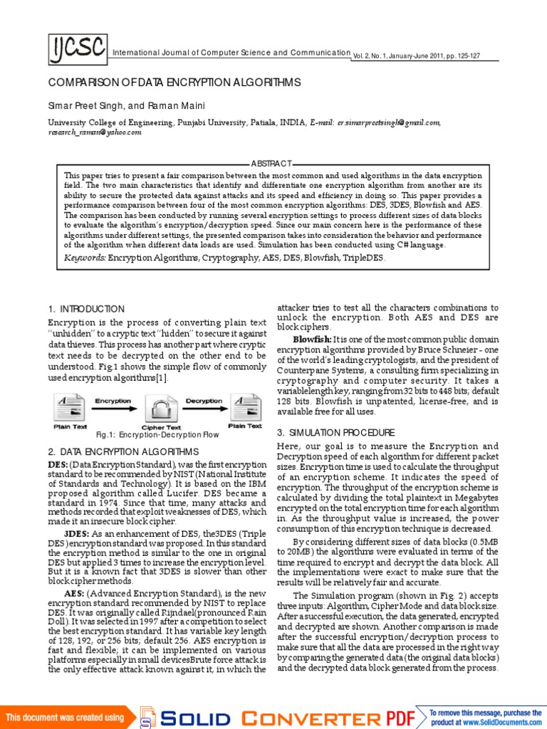 Comparison Of Data Encryption Algorithms Pdf Cryptography Encryption 5357