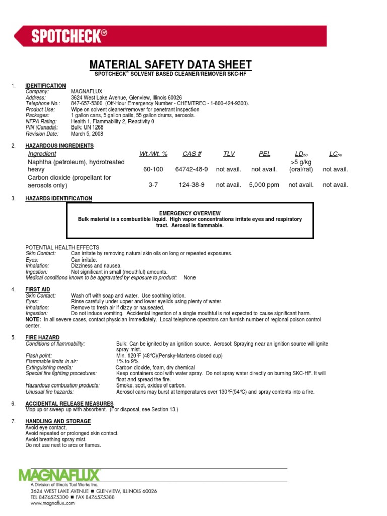 Spotcheck Reg Cleaner Remover SKC-HF | PDF | Fires | Dangerous Goods