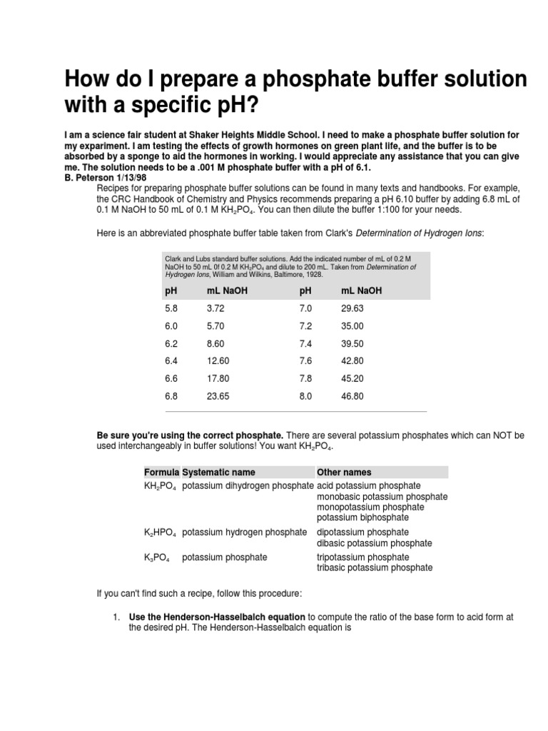 Phosphate Buffer Guide for Students | PDF | Acid Dissociation Constant | Ph