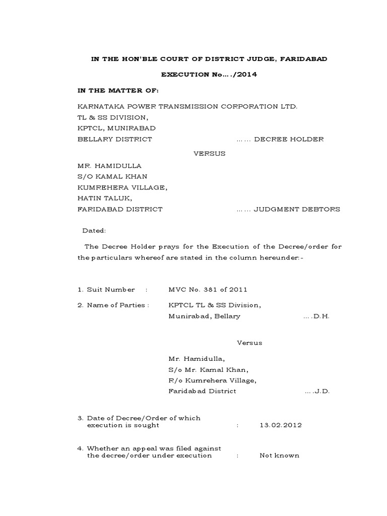 Execution Petition | PDF | Affidavit | Judgment (Law)