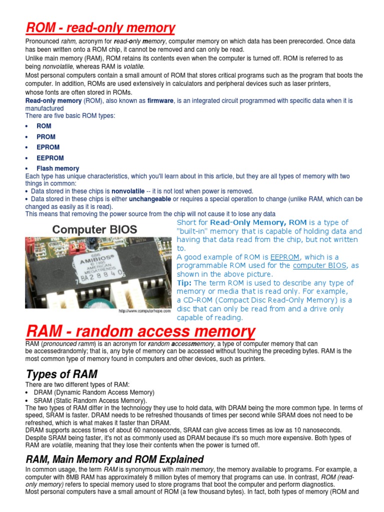 Computer | PDF | Random Access Memory | Read Only Memory