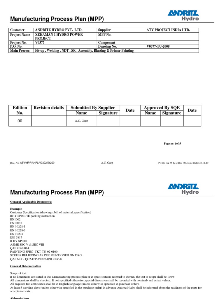 MPP.docx | Specification (Technical Standard) | Metalworking