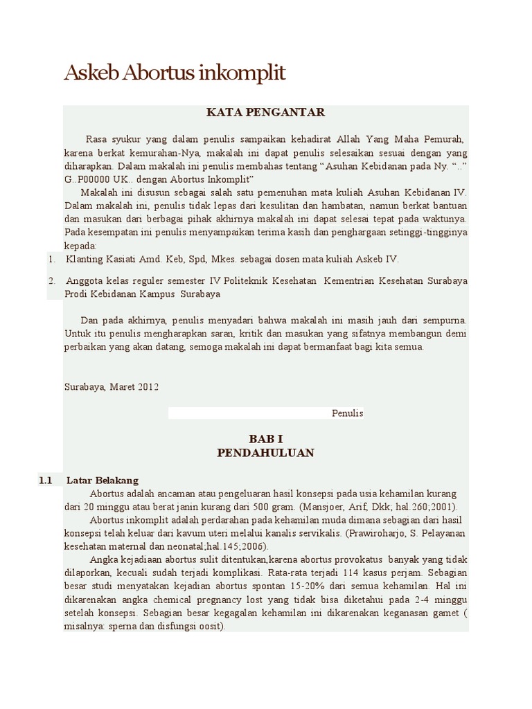 Askeb Abortus Inkomplit | PDF
