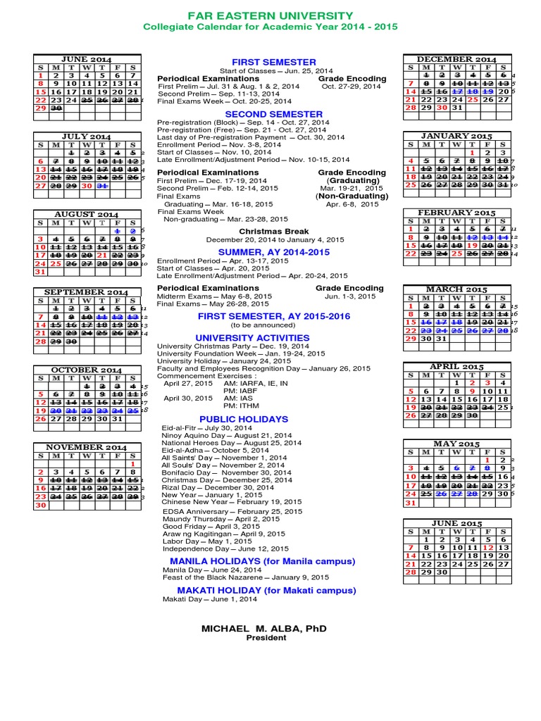 FEU Academic Calendar 2014-2015 | PDF | Academic Term | Makati