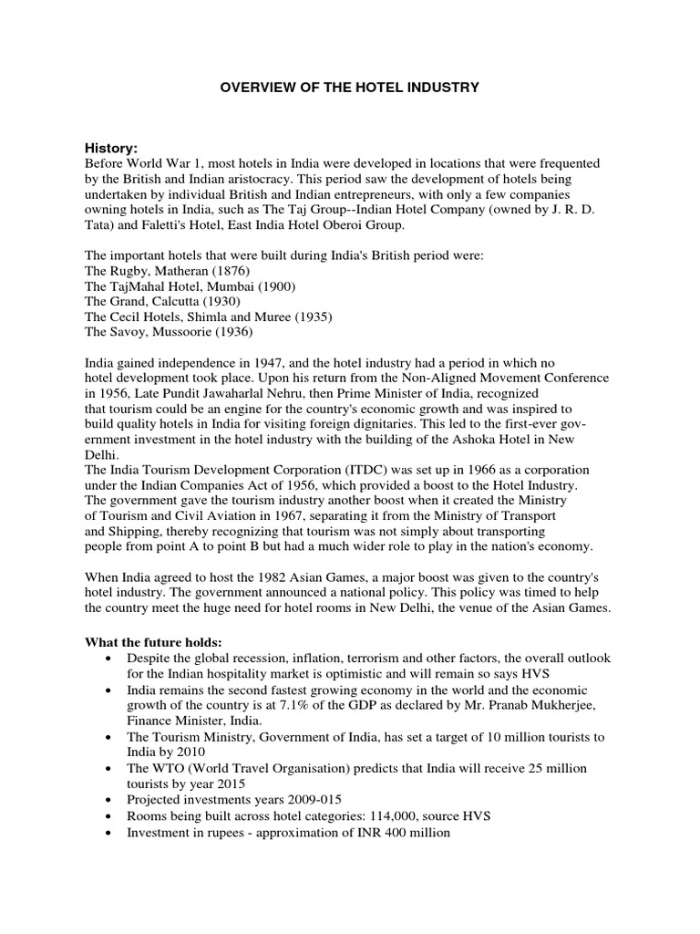Overview of The Hotel Industry | PDF | Tourism | Hotel