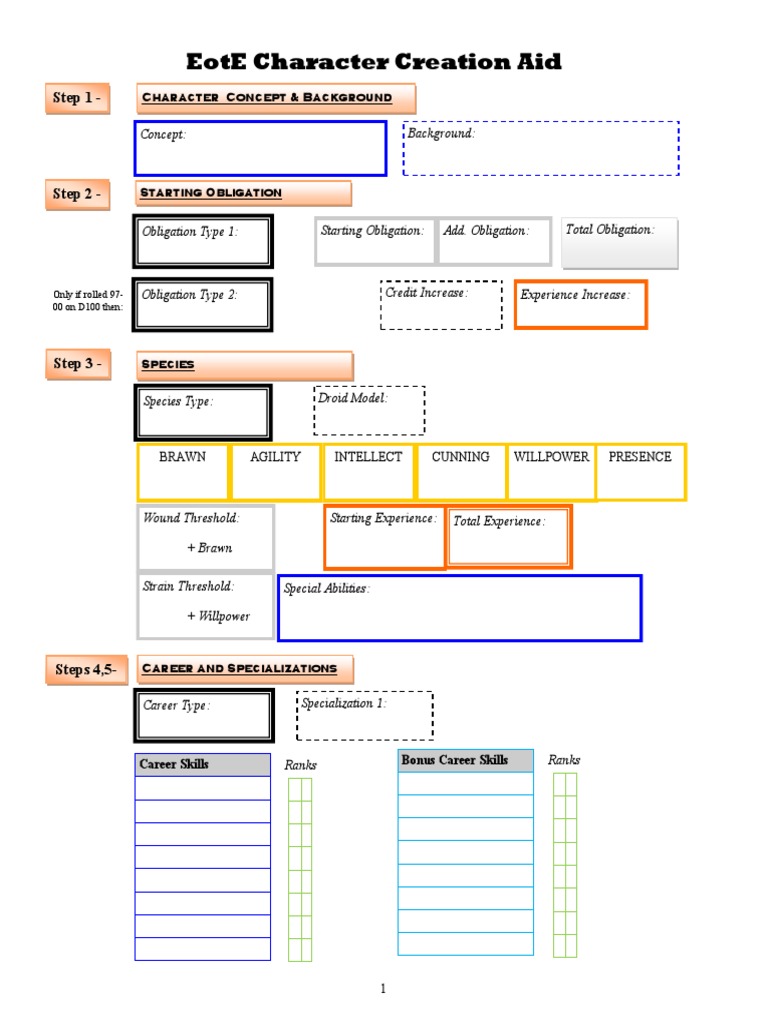 EotE Character Creation Aid | PDF | Role Playing Games | Role Playing