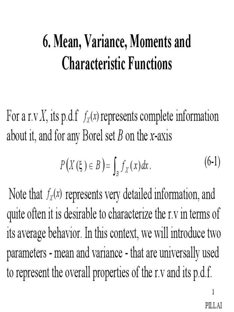 Mean, Variance, Moments and Characteristic Functions: Pillai | PDF ...