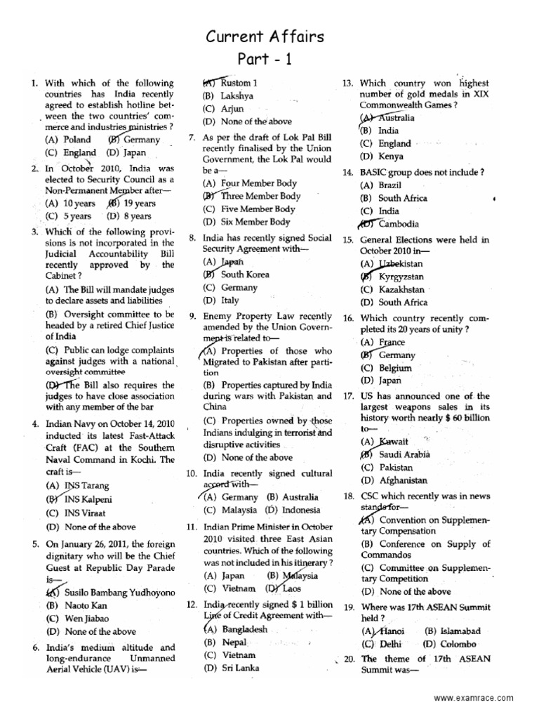 Current Affairs Solved Questions | PDF