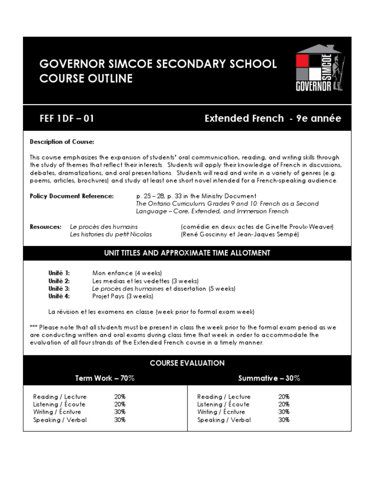 Grade 9 Extended French Course | PDF | French Language | Lecture
