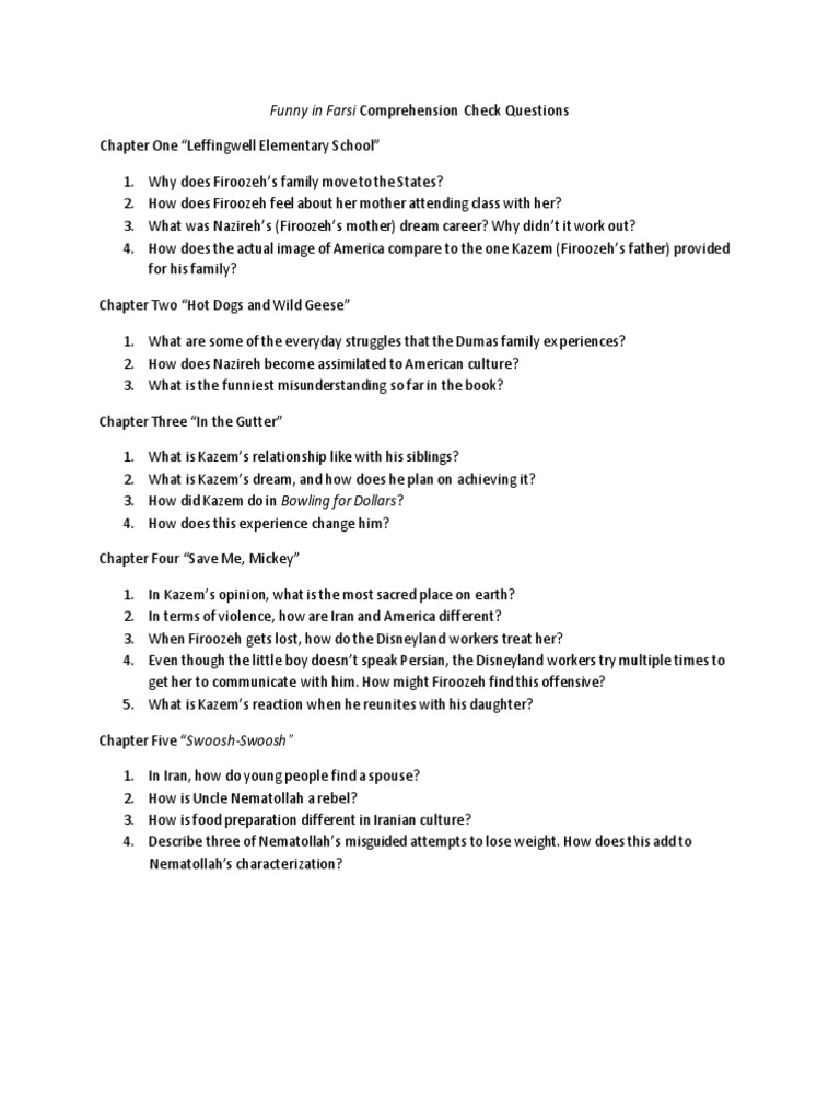 Funny in Farsi: Comprehension Questions | PDF | Iran | Thanksgiving