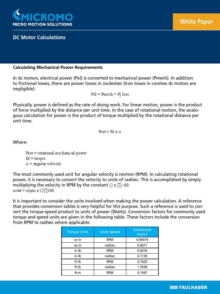 DC Motor Calculations | PDF | Power (Physics) | Electric Motor