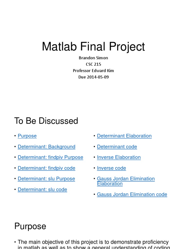 Determinant Matlab Project | PDF | Determinant | Matrix (Mathematics)