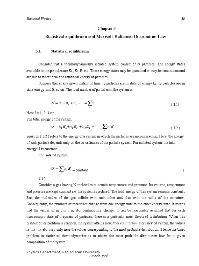 Statistical Equilibrium and Maxwell-Boltzman Distribution Law | PDF ...