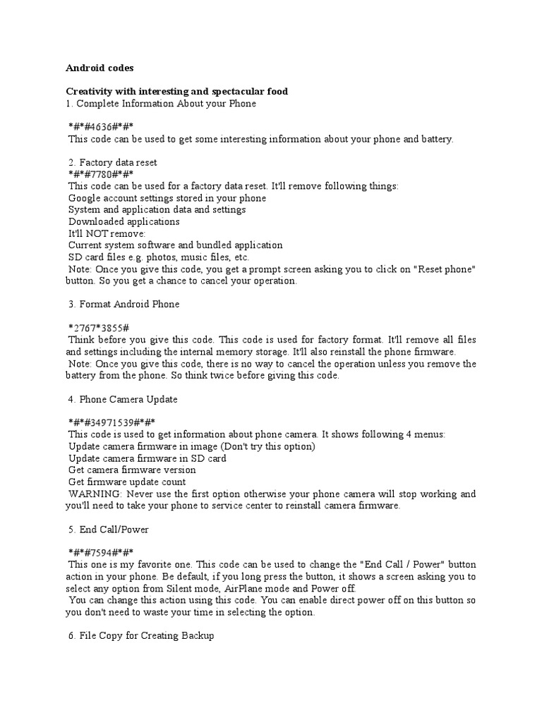 Android Codes Creativity With Interesting and Spectacular Food | PDF ...