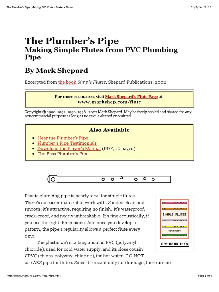 The Plumber's Pipe (Making PVC Flutes, Make a Flute) | Plumbing ...