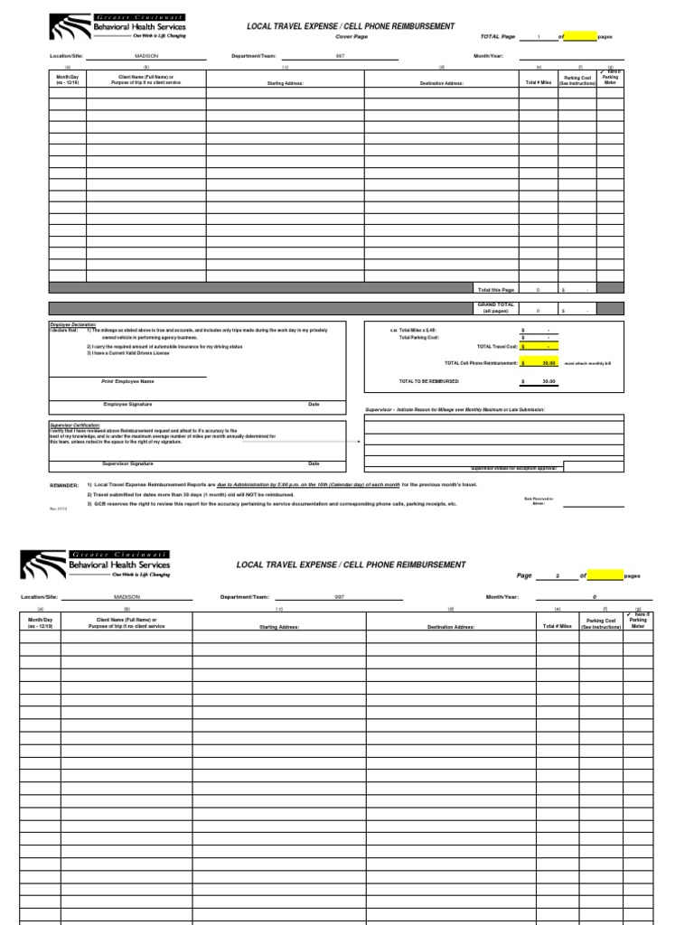 Local Travel Expense / Cell Phone Reimbursement: (A) (B) (E) (F) (G) Here If (D) (C) | PDF ...