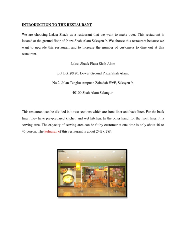 Introduction To The Restaurant: Keluasan o | PDF | Service Industries ...